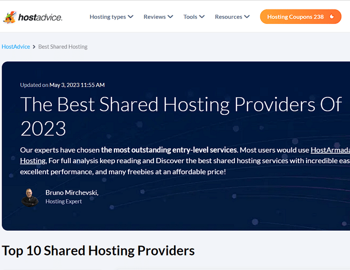 HostAdvice research-호스팅 업체 TOP 10을 찾기 위한 리뷰 사이트